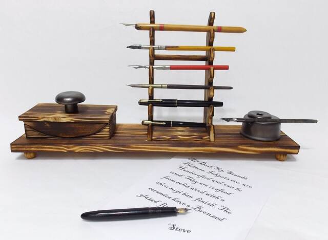 Calligraphy Inkwell Ink Blotter Pen Rack Stand Holder Holds 6 Pens Desk ...