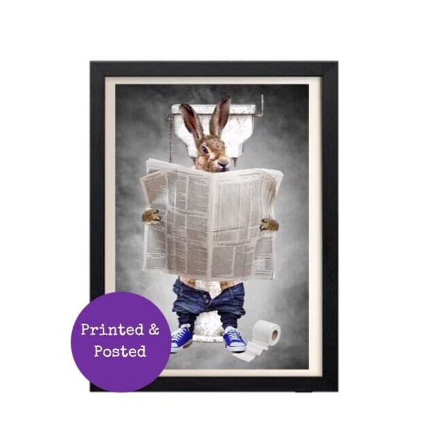 Hare On Toilet Print - Animal Loo Funny Bathroom Wall Art Rabbit ...