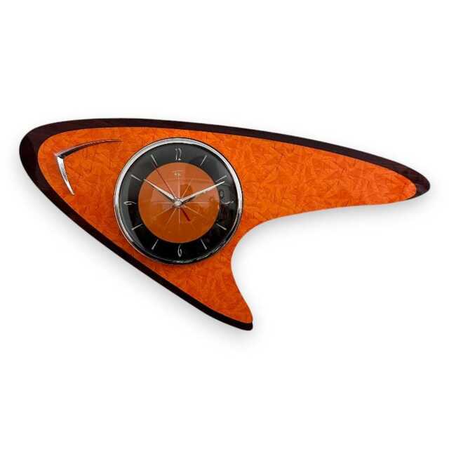 Mid Century Modern Boomerang Wall Clock Tangerine Orange Atomic Era by ...