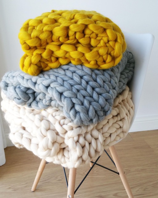 Chartreuse Extremely Chunky Merino Wool Blanket Knit Boho Minimalistic ...