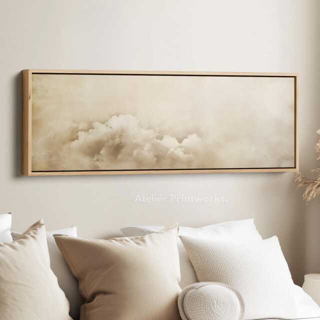 Vintage Cloud Canvas Artwork Long Narrow Wall Art, Horizontal Wall Art, Panoramic Slim Canvas ...