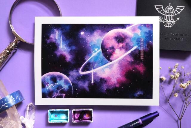 December Moonchu Original Art Space Planet Painting - Print Galactic Art, Celestial Lover ...