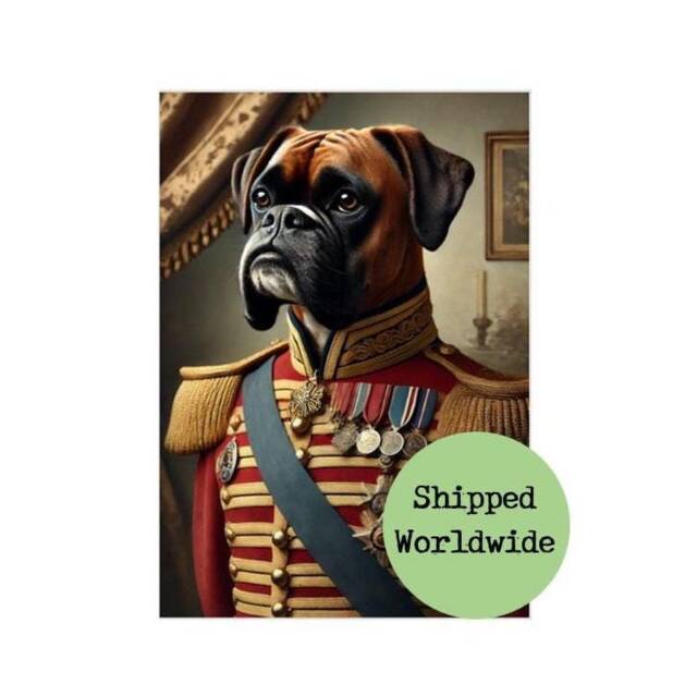 Boxer Dog Regal Portrait British Military Uniform Print King Royal Army ...