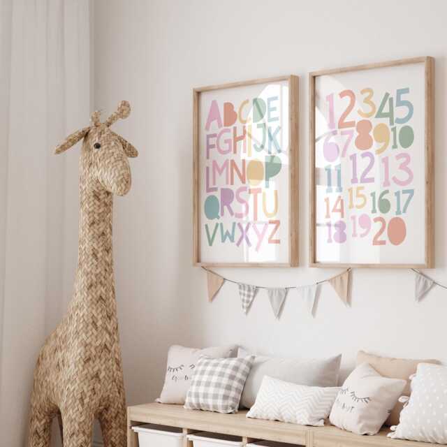 Set Of 2 Alphabet & Number Prints, Rainbow, Learning Posters, Nursery ...