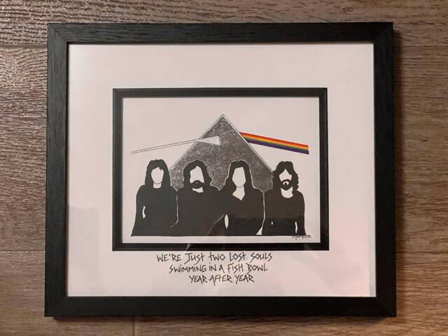 Pink Floyd Hand Drawn Original Framed Artwork With Handwritten Lyrics ...