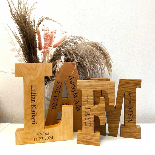 Personalised Solid Wooden Letter/English Oak Wood Initial Laser ...