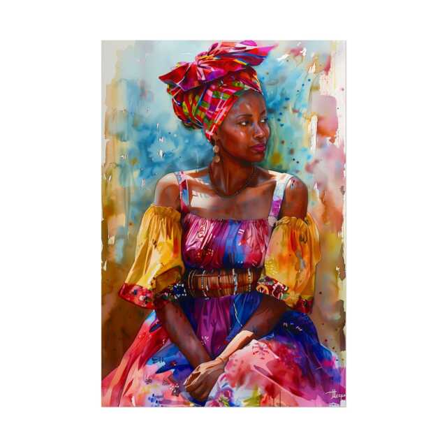 Dominican Lady Print Of Caribbean in Traditional Madras Fabric ...