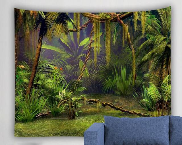 Jungle Tapestry, Rainforest Wall Tapestry Nature Green Tropical Plants ...