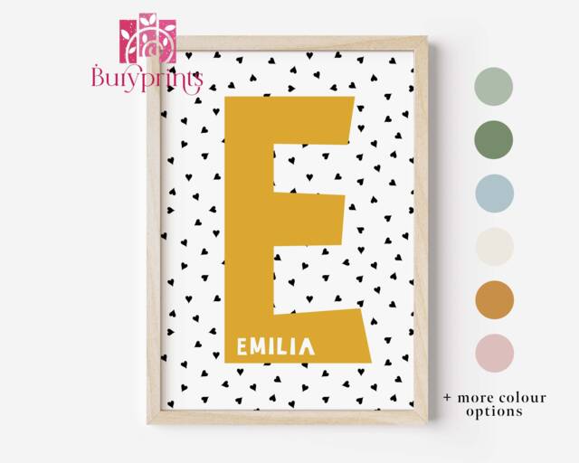 Personalised Initial Print, Name Letter Print Wall Art, Boys & Girls ...