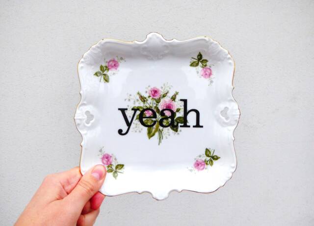 Plate Of Vintage Unikate Flower Template Typo Yeah Deko Dish Wall ...