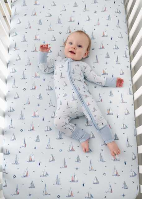 Sailboats Crib Sheet, Nautical Nursery Bamboo Boats Light Blue Sailboat ...