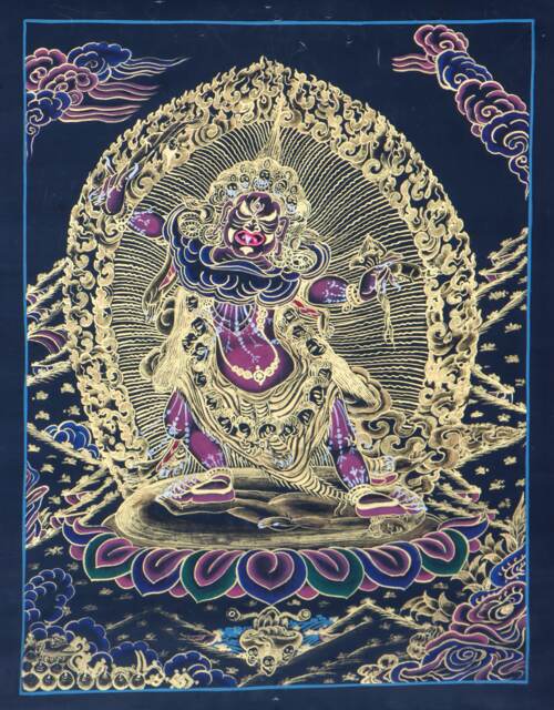 Wrathful Deity Ekajati Thangka Painting - Black & Gold Wall Hanging ...