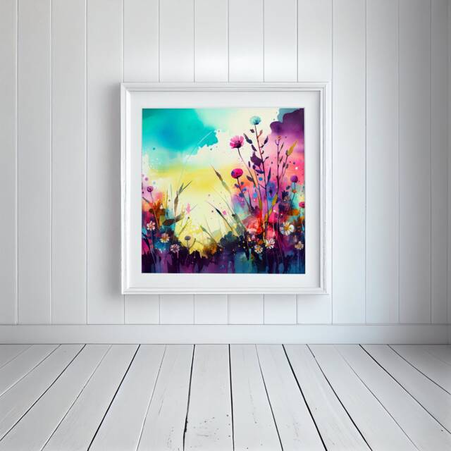 Abstract Wildflower Meadow Painting, Colourful Botanical Art Prints ...