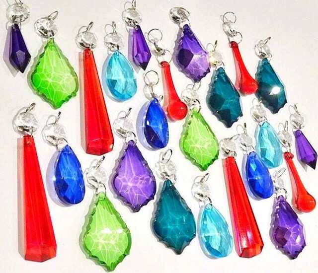 24 Color Chandelier Drops Glass Crystals Droplets Retro Bundle Beads ...