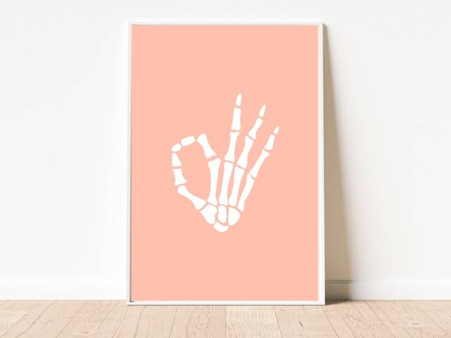 Peach Skeleton Hands Art Print - Ok Hand Gesture Fuzz Wall Unframed A3 ...