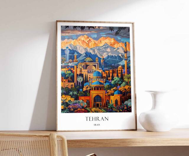 Tehran Poster, Iran Persian Middle Eastern Islamic Bazaar Travel Art ...