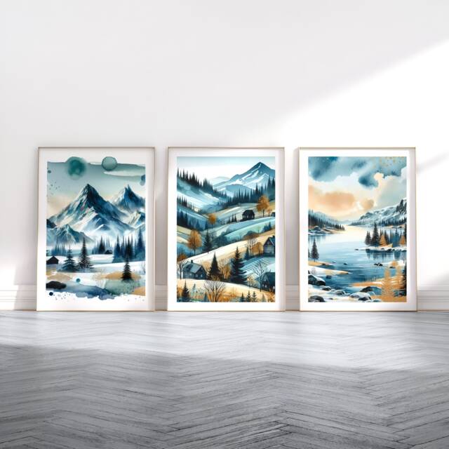 Nordic Scandinavian Print Set - 3 Watercolour Designs - Minimalist ...