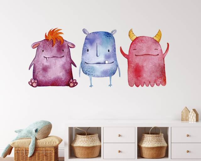 Cute Monsters Nursery Wall Decal - Watercolor Monster Stickers Kids ...