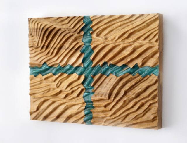 Green Epoxy Resin Cross, Wood Bas Relief Sculpture, Modern Wall Art by ...