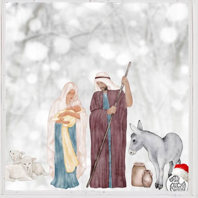 Watercolour Nativity Scene Window Decal Set - Christmas Story Cling ...