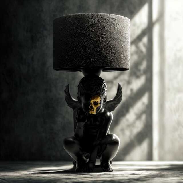 Rebel Angel Table Lamp - Gothic Rock Cherub Light With Gold Accent ...