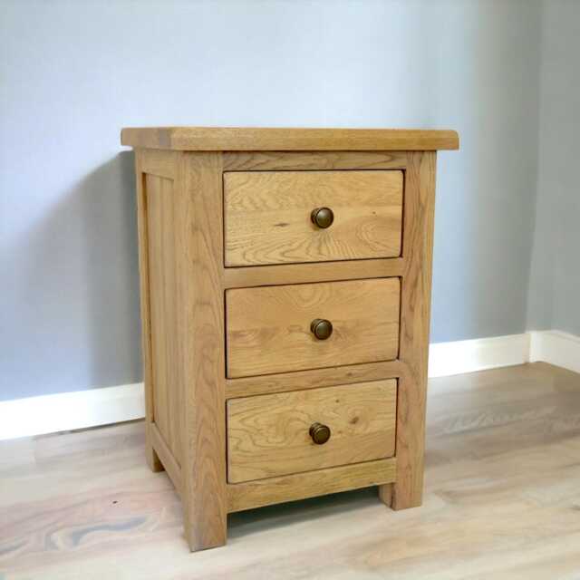 Grofurniture Large Solid Rustic Oak Bedside Table, Cabinet, 3 Drawer ...