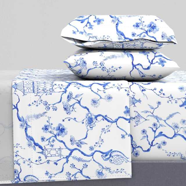 Chinoiserie Sheets - Little Pagoda By Pattern_Garden Elegant Blue ...