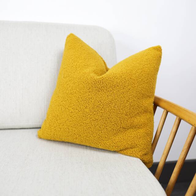 Luxury Mustard Yellow Boucle Cushion Covers, Textured Faux Sheepskin ...