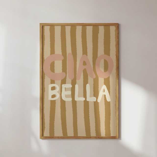Poster Cioa Bella Brown Striped /Art Print/Summer/ Typographic Poster ...