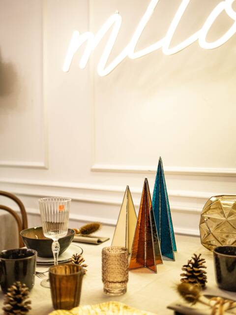 Modern Stained Glass Christmas Trees Tabletop Centerpiece Home ...