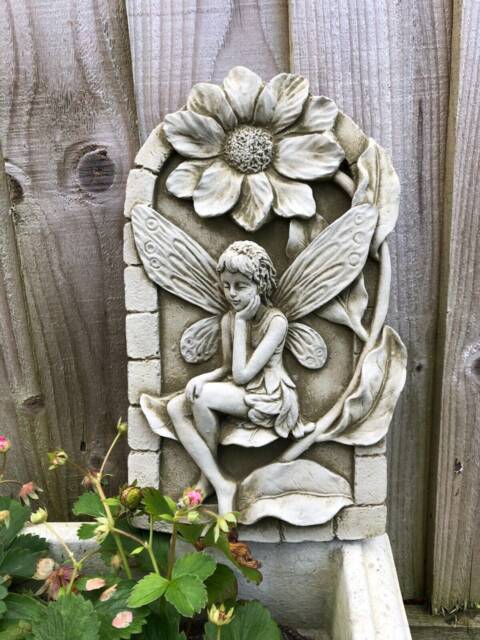 Resting Fairy Stone Hanging Plaque - Outdoor Garden Ornament Cherub ...