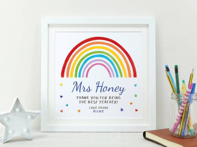 Personalised Thank You Teacher Gift - Rainbow Print Nursery Present End ...