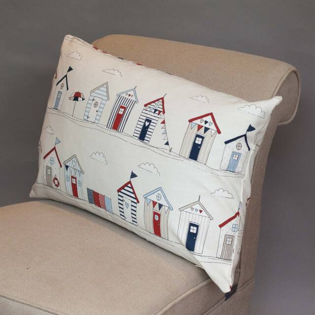 Beach Huts Blue Nautical Seaside Xl Rectangular Cushion Cover. Red ...