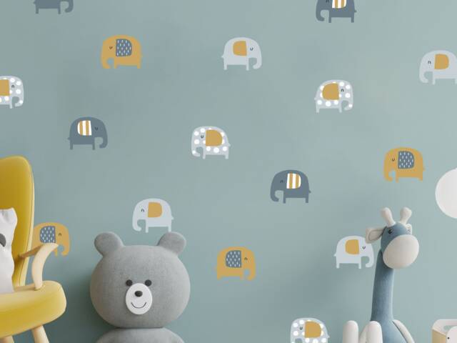 Navy & Mustard Elephants Wall Sticker Pack, Elephant Stickers, Nursery ...