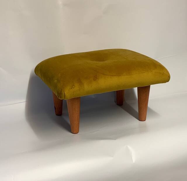 Small Buttoned Footstool Pouffe - Warwick Fabrics Plush Velvet Turmeric ...