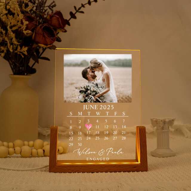 Personalized Wedding Calendar Night Light, Anniversary Acrylic Lamp ...