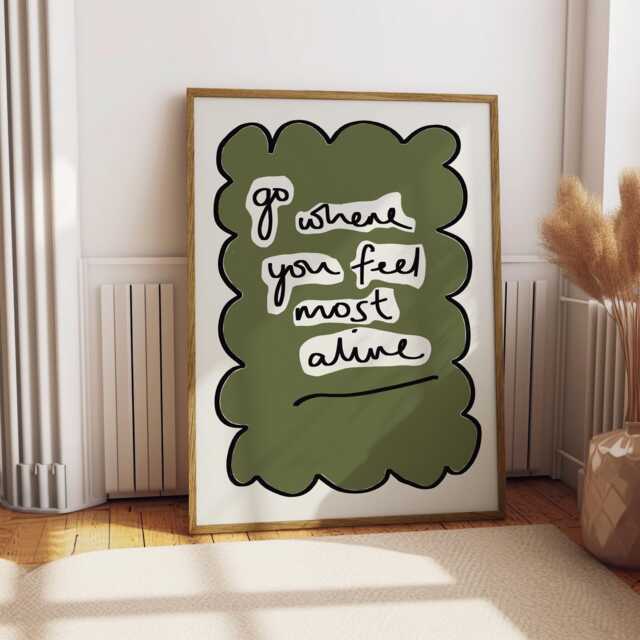 Inspirational Hand Drawn Print - Typography Art Go Where You Feel Most ...