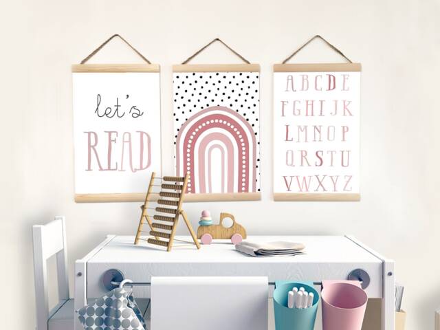Alphabet Poster Set Of 3 Prints Canvas, Canvas Wall Hanging For ...