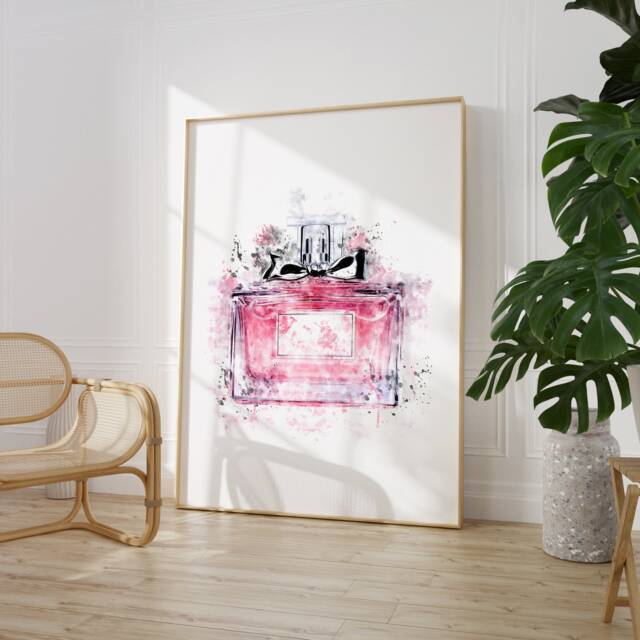 Watercolour Paint Splash Miss Pink Perfume Print Poster Wall Art A1 A2 ...