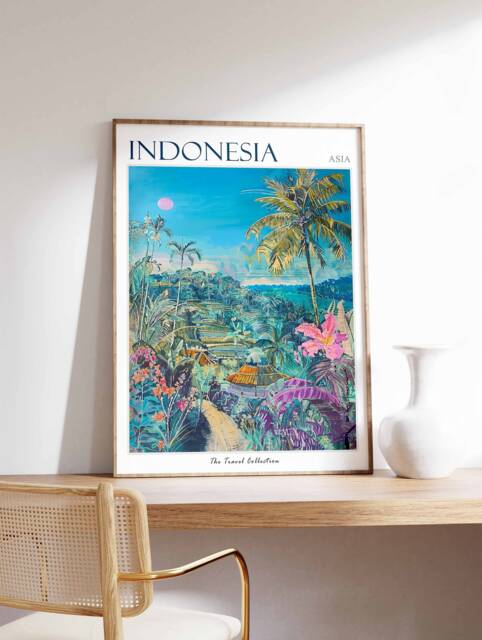Indonesia Travel Poster Asian Wall Art, Tropical Landscape by Etsy ...