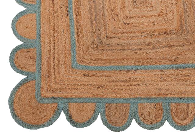 Turquoise Blue Jute Scalloped Handmade Rug, Customize in Any Size ...