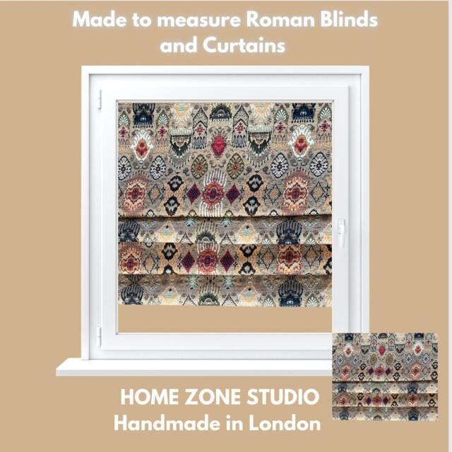 Roman Blinds/Custom - Made To Measure Ecru Red Orange Rug Ikat Pattern ...