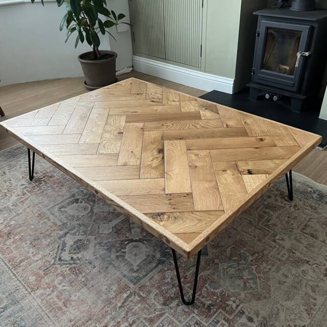 Oak Herringbone Coffee Table - Rustic Parquet by Etsy | ufurnish.com