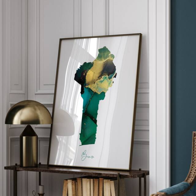 Benin Map Emerald Green & Gold Wall Art Print by Etsy | ufurnish.com