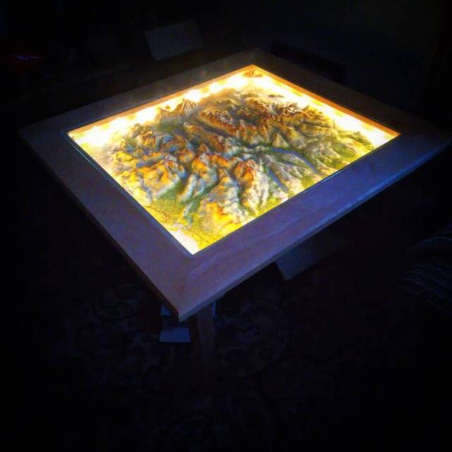 Solid Wood Coffee Table With A 3D Map Inset Under Glass & Backlit ...