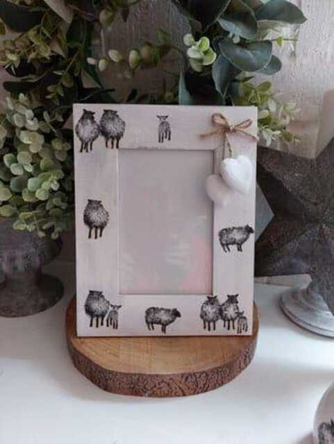 stunning Sheep Decoupaged Photo Frame. With Handing Wooden Hearts by ...