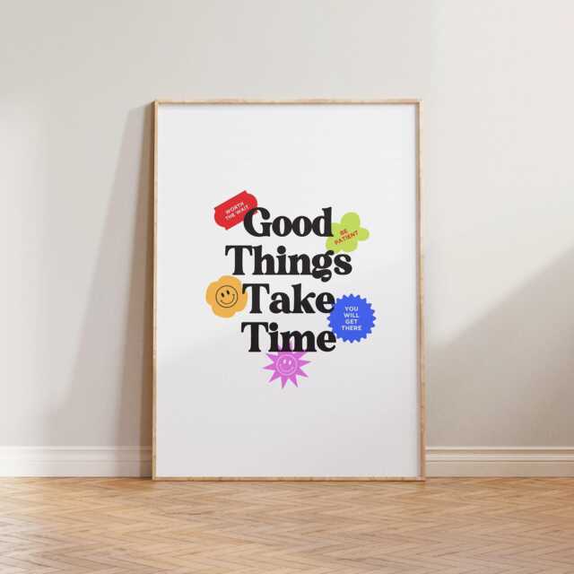 Retro Wall Print, Positive Motivational Poster, Y2K Art Good Things ...
