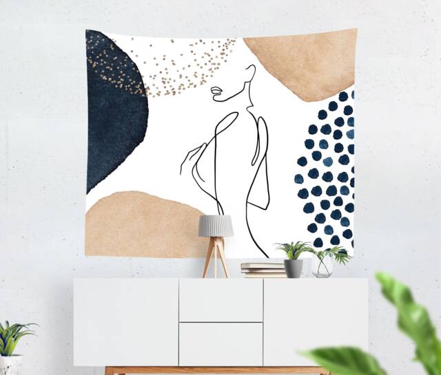 Art Nouveau Woman Line Tapestry Navy Beige Elegant Wall Hanging by Etsy ...