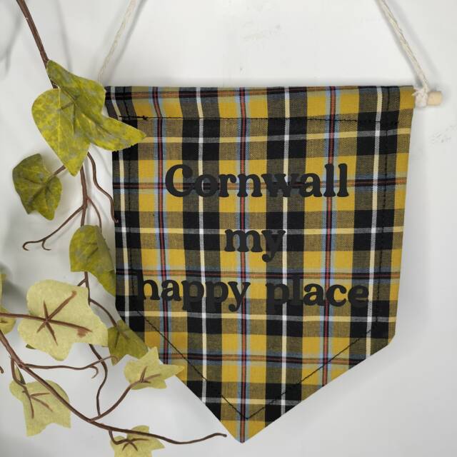 Cornwall Slogan Flag. My Happy Place Banner. Cornish Tartan Pennant ...