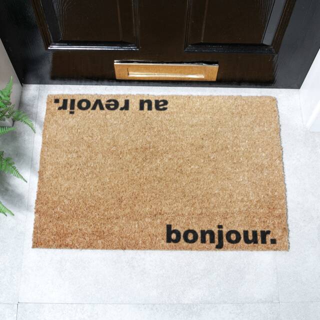 Bonjour, Au Revoir Door Mat - Hello Goodbye Doormat Upside Down Indoor ...